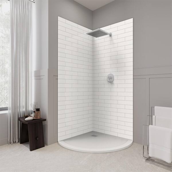 CASTICO Corner Round 37 in. x 37 in. x 84 in. Solid Composite Stone ...