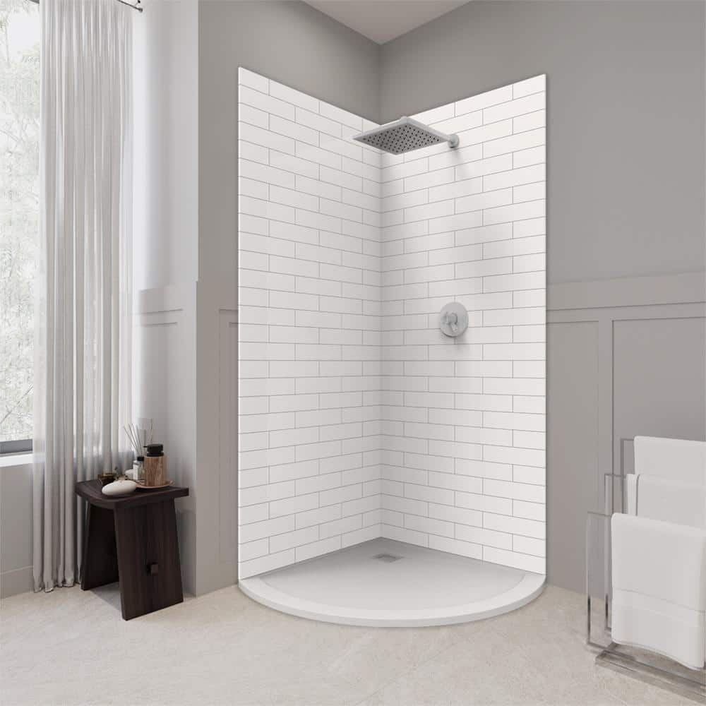 CASTICO Corner Round 37 in. x 37 in. x 84 in. Solid Composite Stone ...