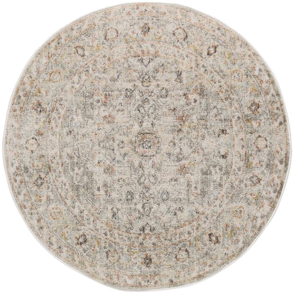 Nourison Oushak Home Light Grey 8 ft. x 8 ft. Floral Traditional Round ...
