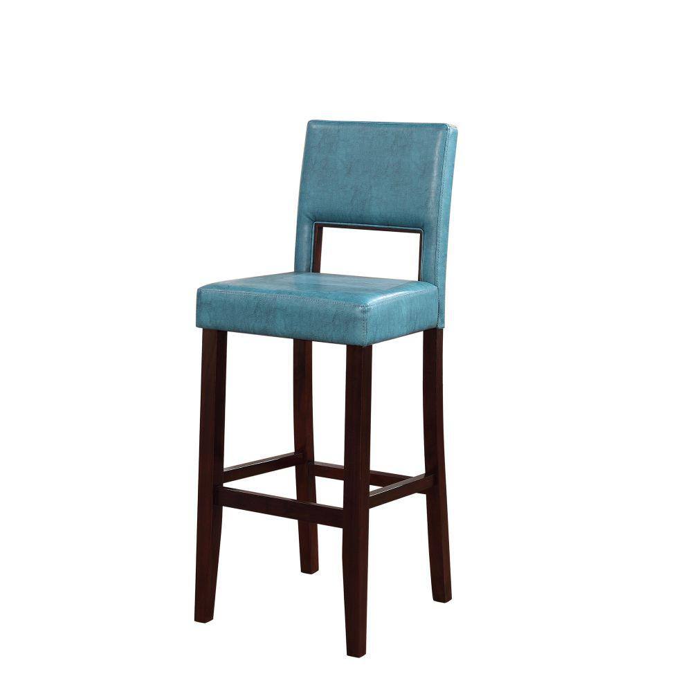 Benjara 44.5 in. H Blue and Brown Wooden Bar Stool with Padded Seat and ...