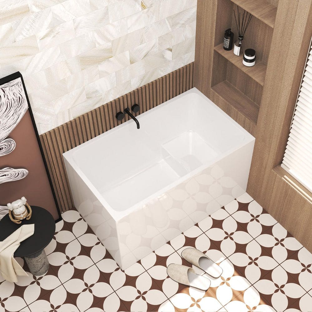 47in.Lx27in.W Acrylic Freestanding Soaking Bathtub with Seat:Rectangle ...