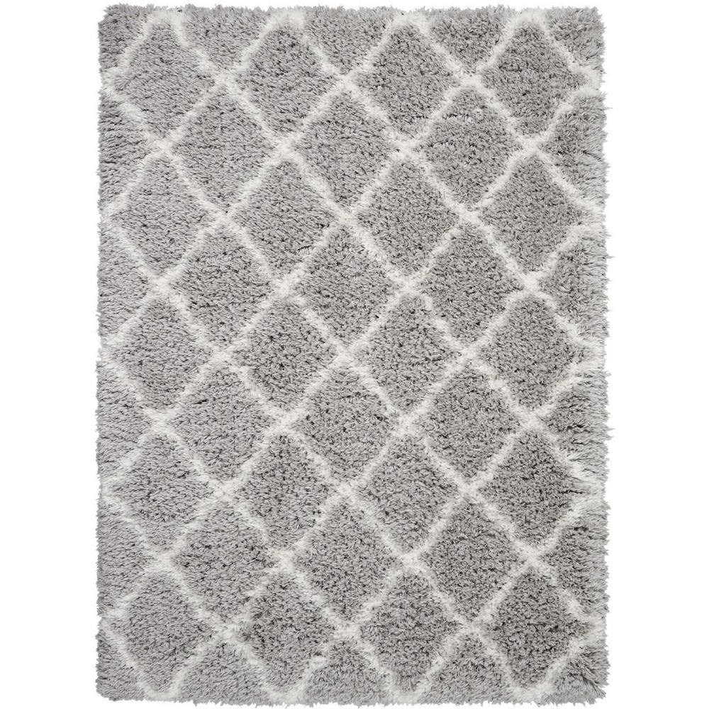Nourison Ultra Plush Shag Grey/Ivory 5 ft. x 8 ft. Abstract Plush ...