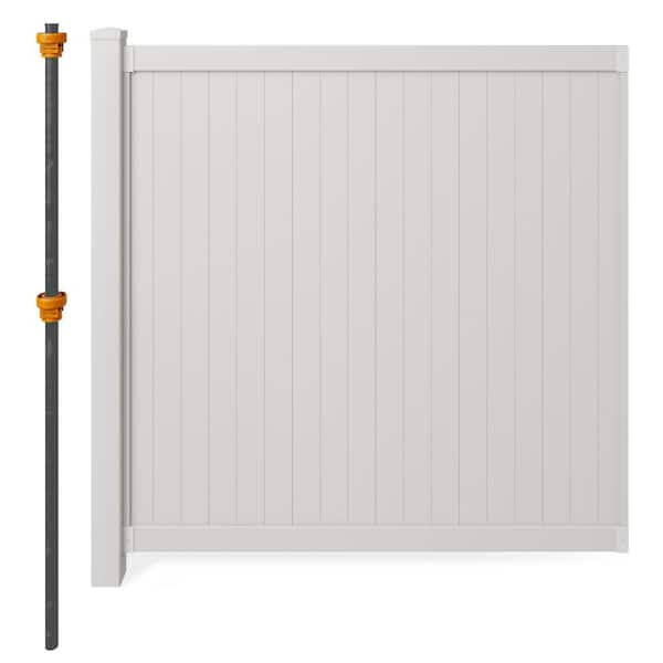 WamBam Fence 6 ft. H x 6 ft. W No Dig Cambridge Flat Top White Vinyl ...