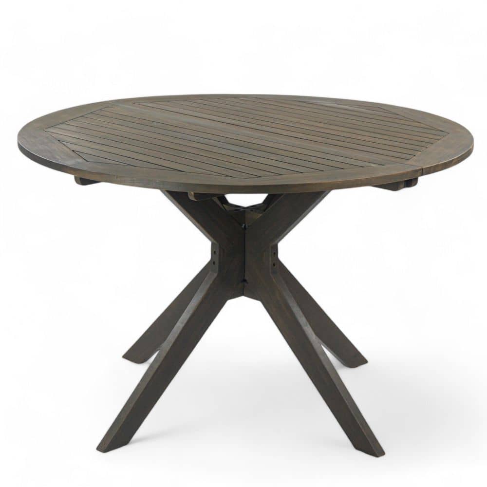 Stanford Gray Finish Round Acacia Wood Outdoor Dining Table with X Base ...