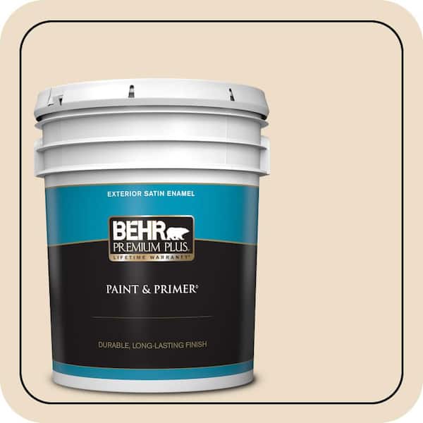 BEHR PREMIUM PLUS 5 gal. #710C-2 Raffia Cream Satin Enamel Exterior ...