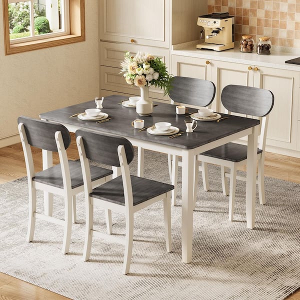 BYBLIGHT Roesler Farmhouse Grey Engineered Wood 43 in. 4 Legs Dining ...