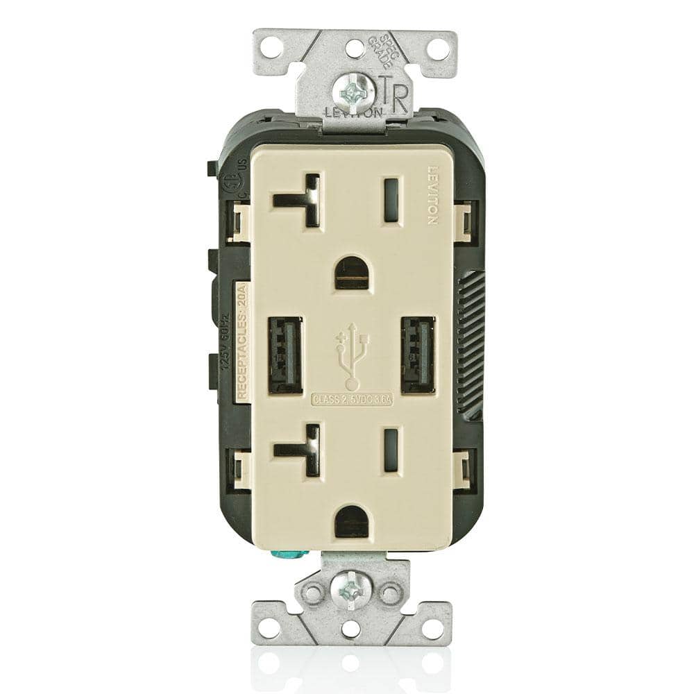 Leviton Decora 20 Amp Tamper Resistant Duplex Outlet and 3.6 Amp USB ...