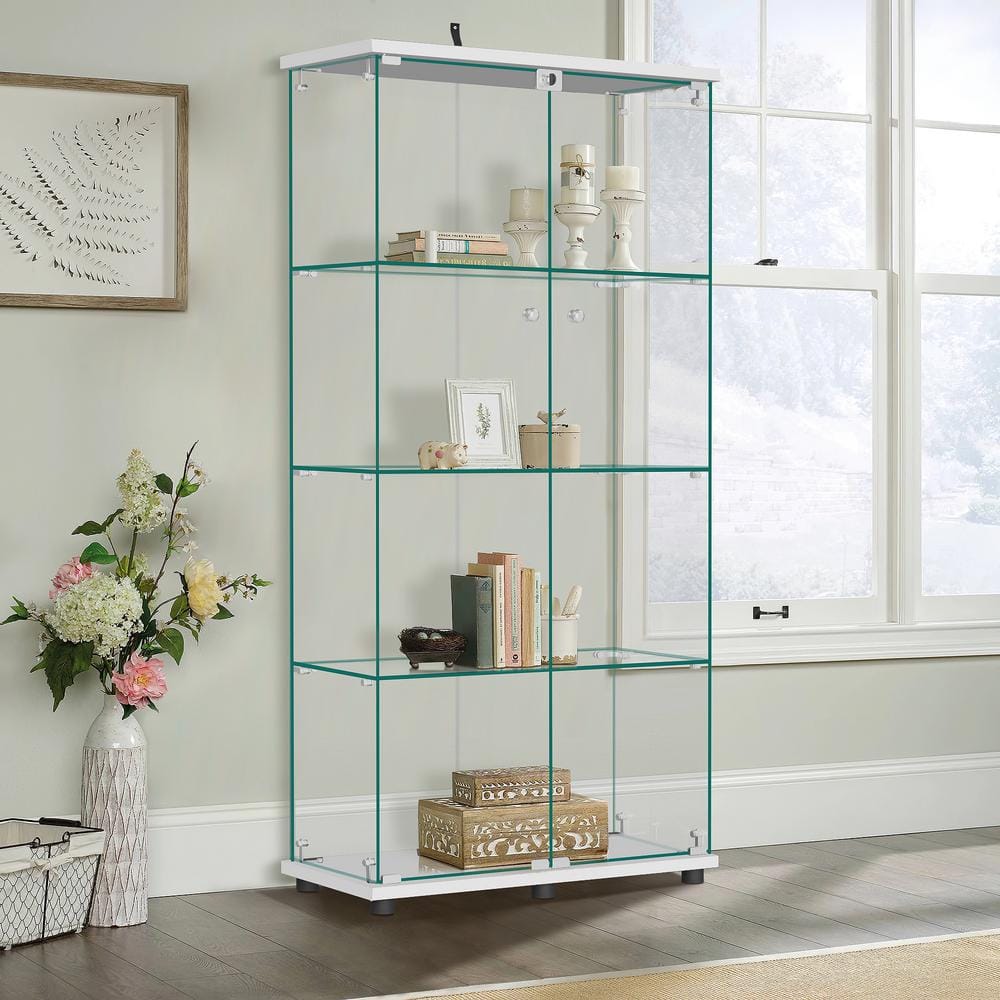 Dovelina 64.5 in. H White Display Cabinet With Tempered Glass Doors ...