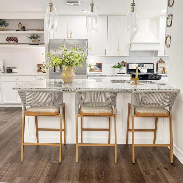 PURPLE LEAF Modern Aluminum Low Back Rattan Counter Height Outdoor Bar ...