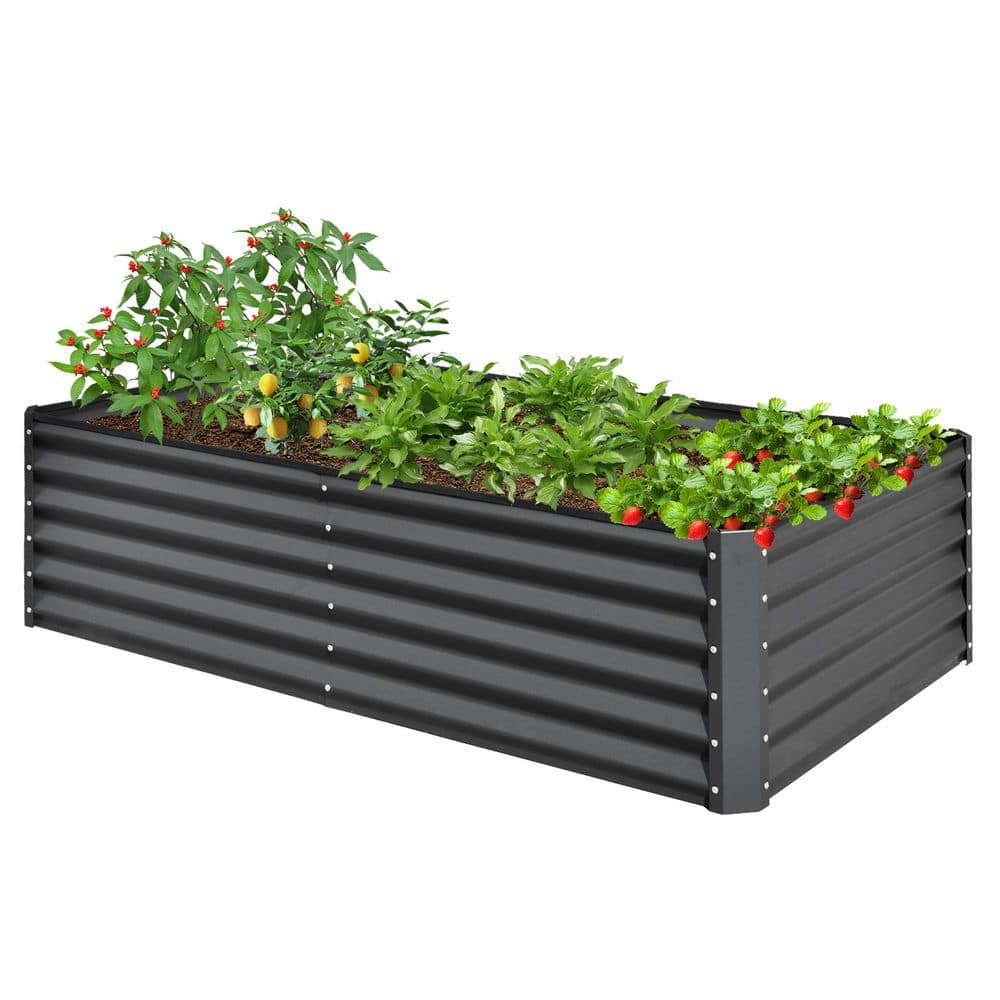 8 ft. L x 4 ft. W x 1.5 ft. H Gray Steel Planter Box for Gardening HG ...