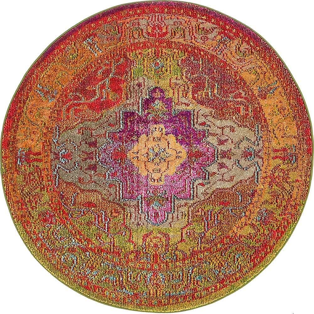 Unique Loom Vita Michaelangelo Multi 4' 0 x 4' 0 Round Rug 3140098 ...