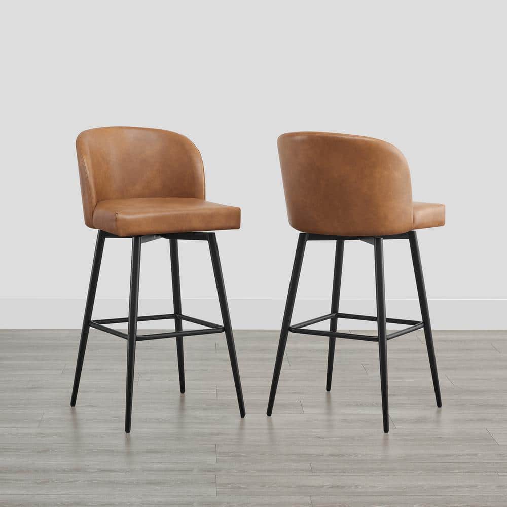 Spruce & Spring Cynthia 30 in. Cognac Brown High Back Metal Swivel Bar ...