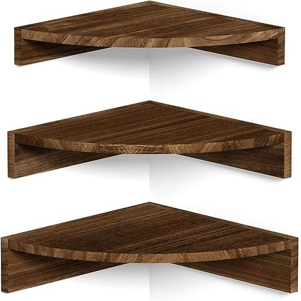 12 in. W x 12 in. D x 3.54 in. H Dark Brown Rustic Wood Corner ...