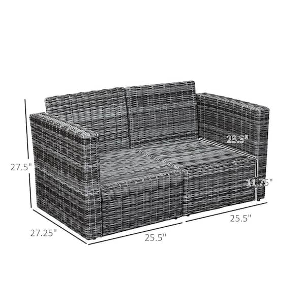 Outsunny 2 Piece Patio Wicker Corner Sofa Set Outdoor PE Rattan Furniture with Curved Armrests and Padded Cushions for Balcony Gray
