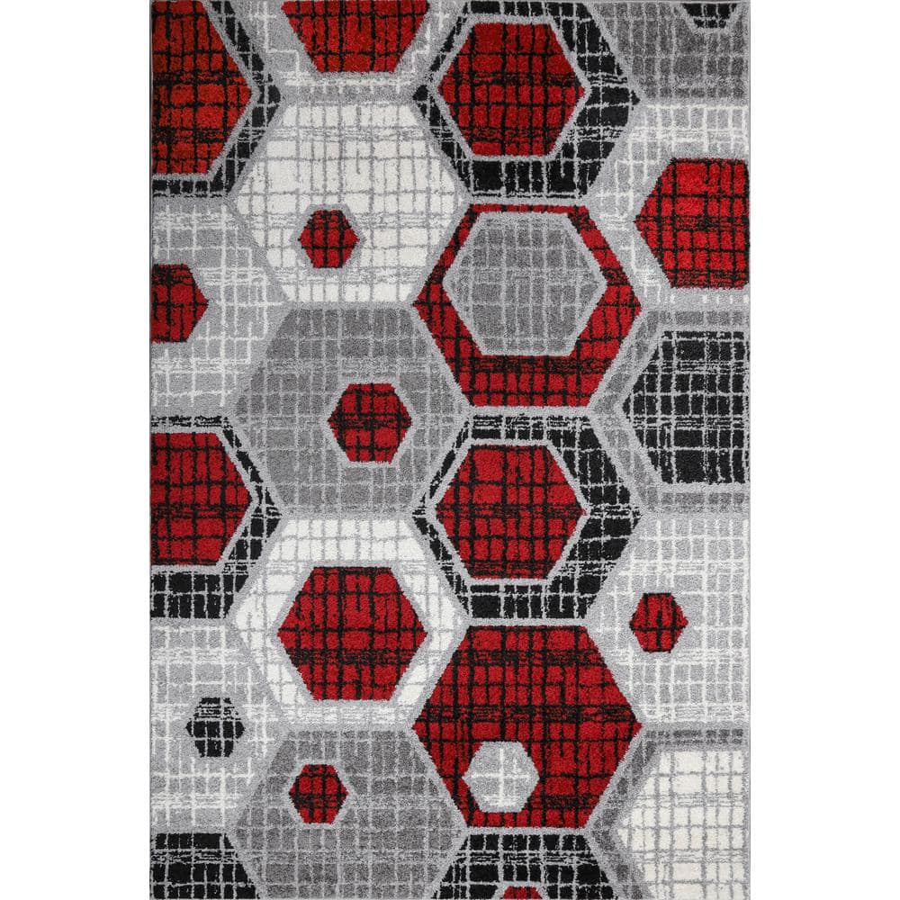 L'Baiet Amoura Red Geometric 5 ft. x 7 ft. Area Rug CH379R57 Red - The ...