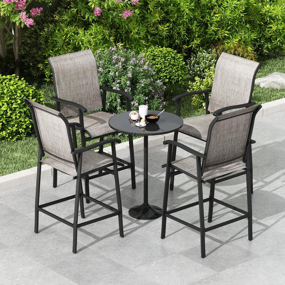 FUFU&GAGA Metal Frame Height Outdoor Dinning Chairs in Gray Patio ...