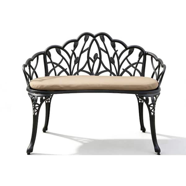 Tulip Cast Aluminum Outdoor Garden Bench with Floral Rose Design White ...