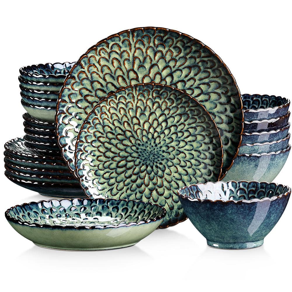 vancasso Chrys 24-Piece Chrysanthemum Petal Pattern Dark Green ...