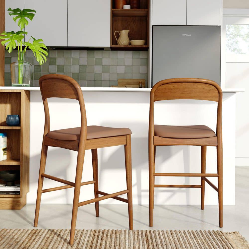 PLANK+BEAM Loar 38 in. H Pecan/Toffee Curved Back Wood Counter Height ...