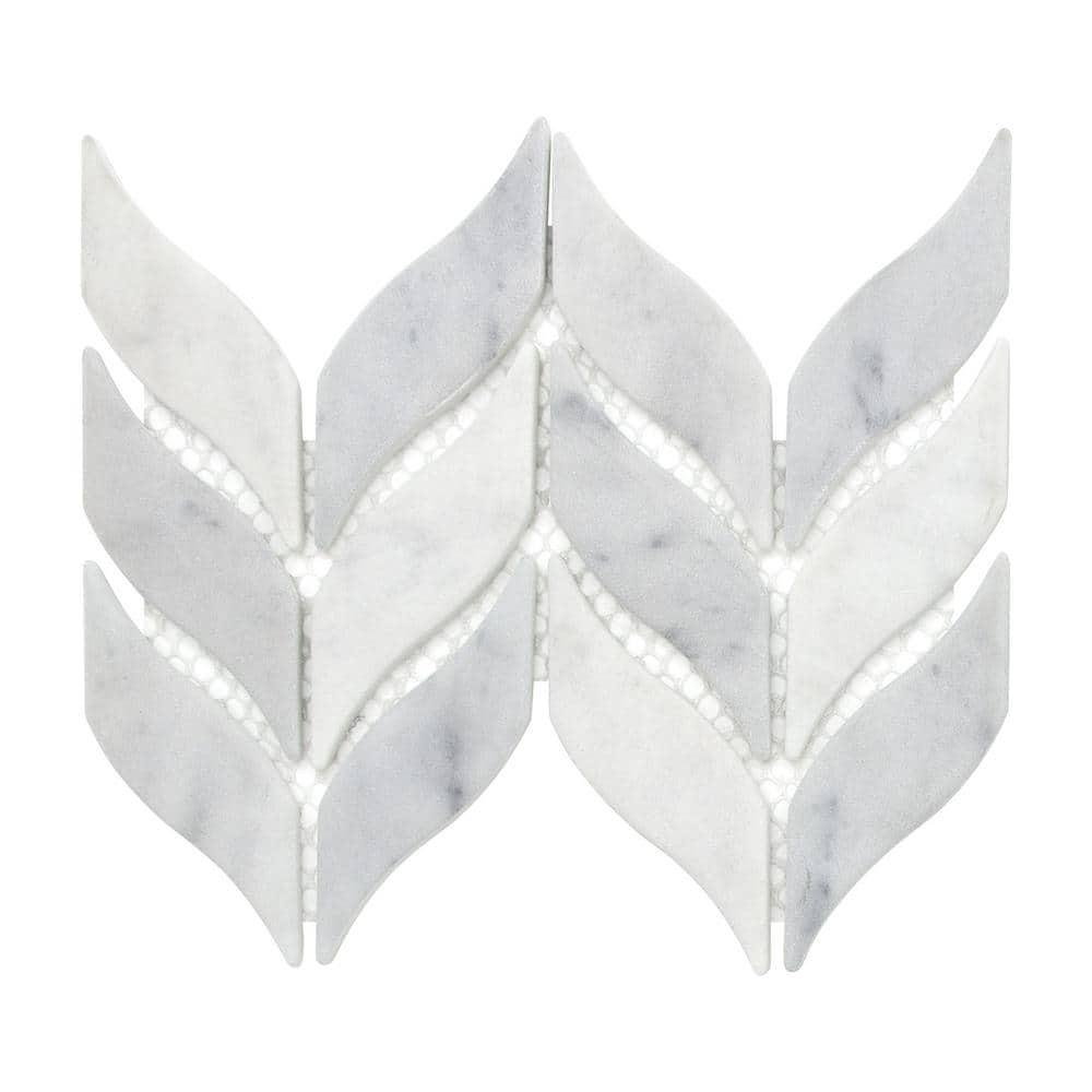 sunwings Leaf Waterjet 6 in. x 6 in. White Calacatta Recycled Glass ...