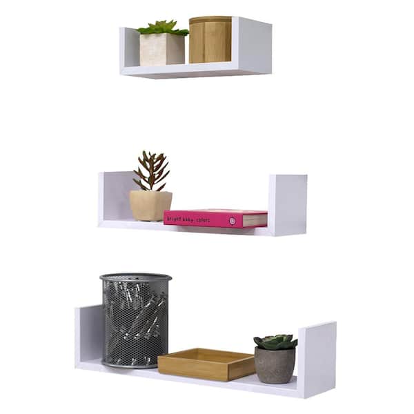 Home Basics 16.62in x 3.75in x 4in White Floating U Shape Shelves (Set ...