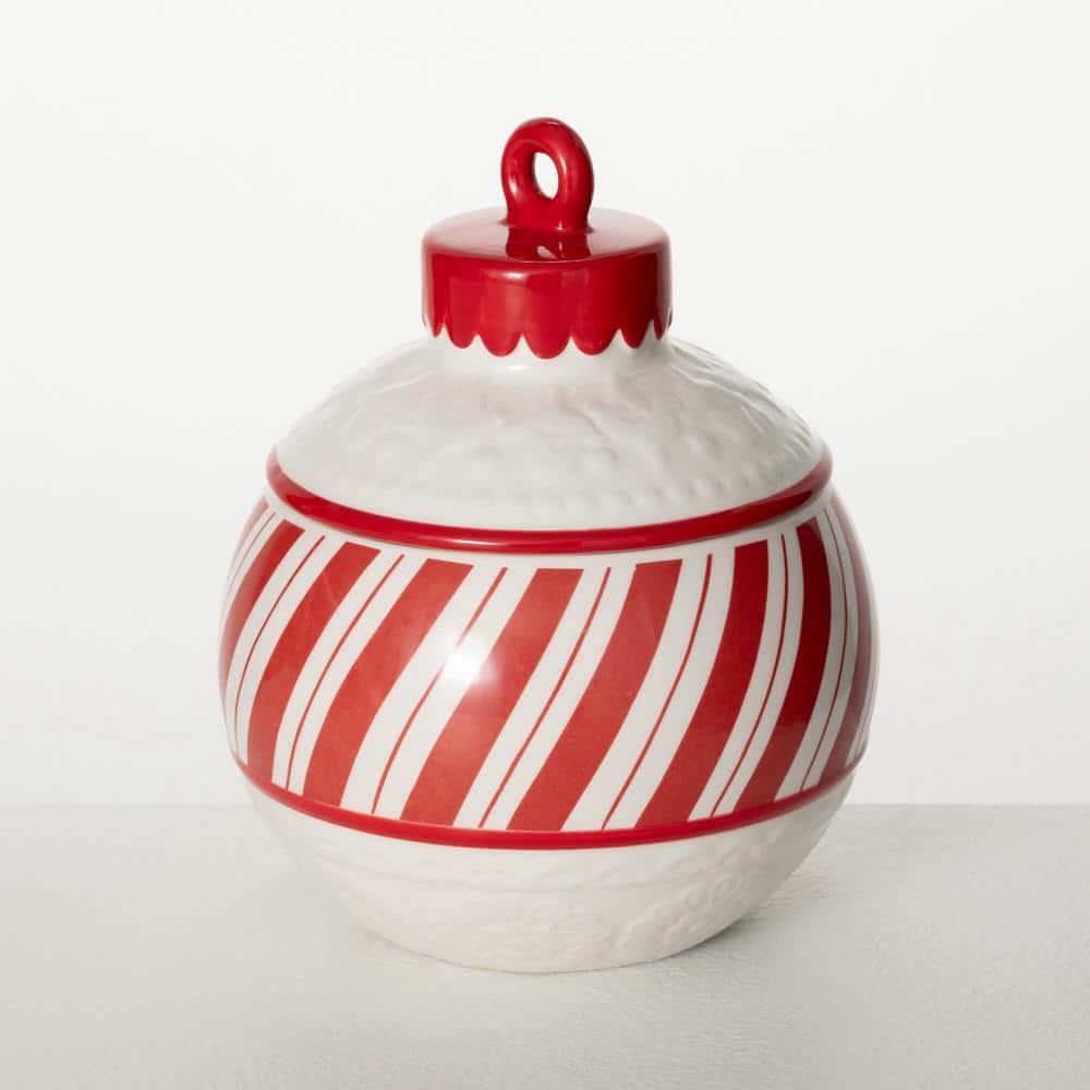 SULLIVANS 7.75 in. Red and White Striped Ceramic Christmas Candy Jar ...