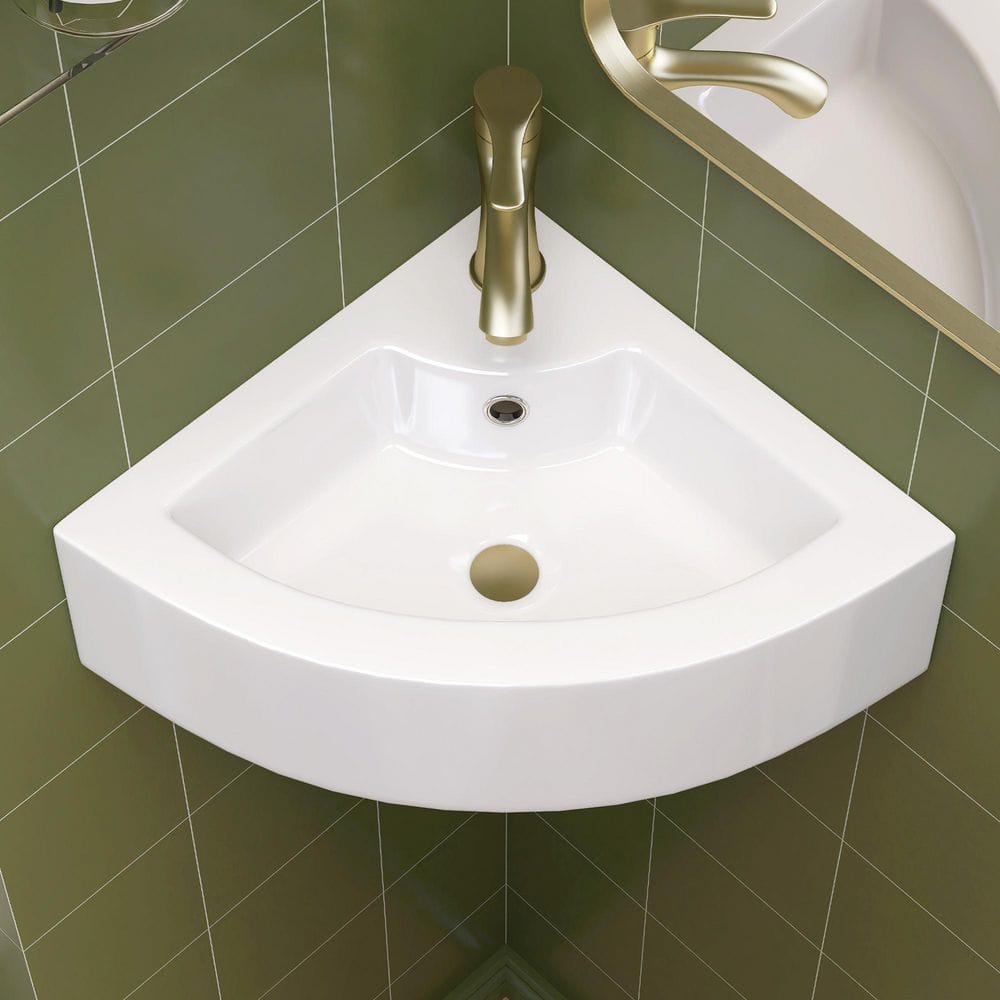 Zeafive 13 in. White Ceramic Corner Wall Mounted RV Bathroom Sink ...