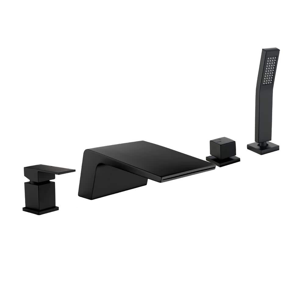 Fapully Single Handle Deck Mount Waterfall Roman Tub Faucet With Hand