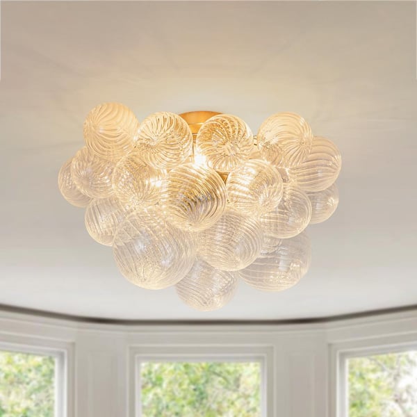 HUOKU Neuvy 19 in. W 3-Light Brass Cluster Semi-Flush Mount HUOKU Neuvy 19 in. W 3-Light Brass Cluster Semi-Flush Mount