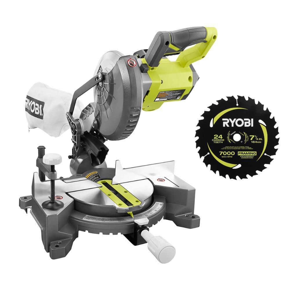 RYOBI ONE+ 18V Cordless 7-1/4 in. Compound Miter Saw (Tool Only) with ...