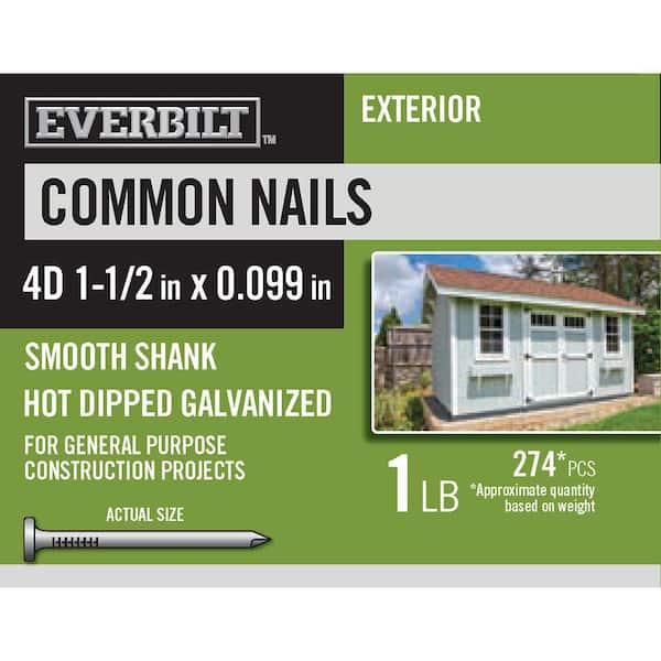 Everbilt 1-1/2 in. x 4D x Galvanized Common Nails Hot Dipped 1 lbs ...
