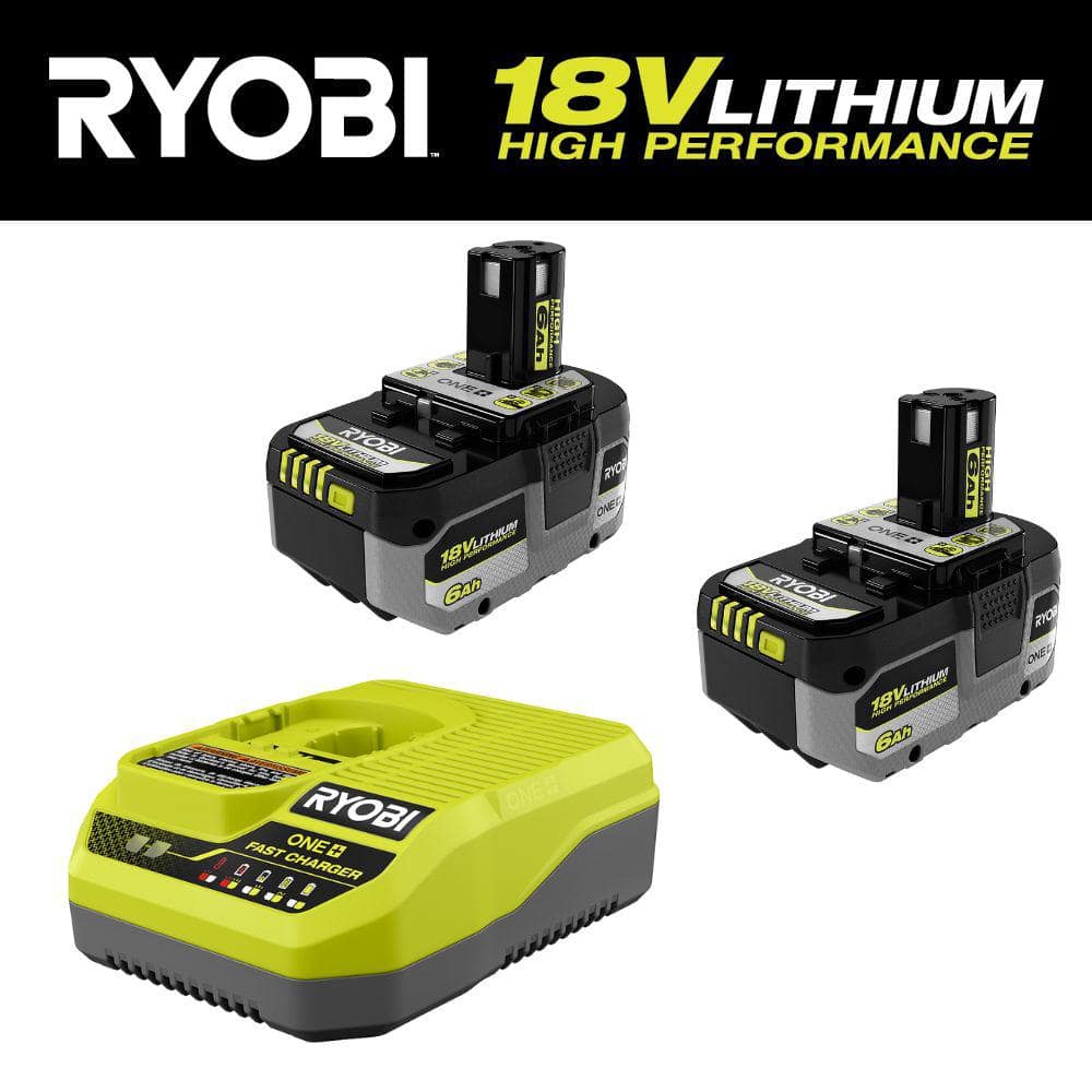 RYOBI ONE+ 18V Fast Charger with 6.0 Ah HIGH PERFORMANCE Battery (2 ...