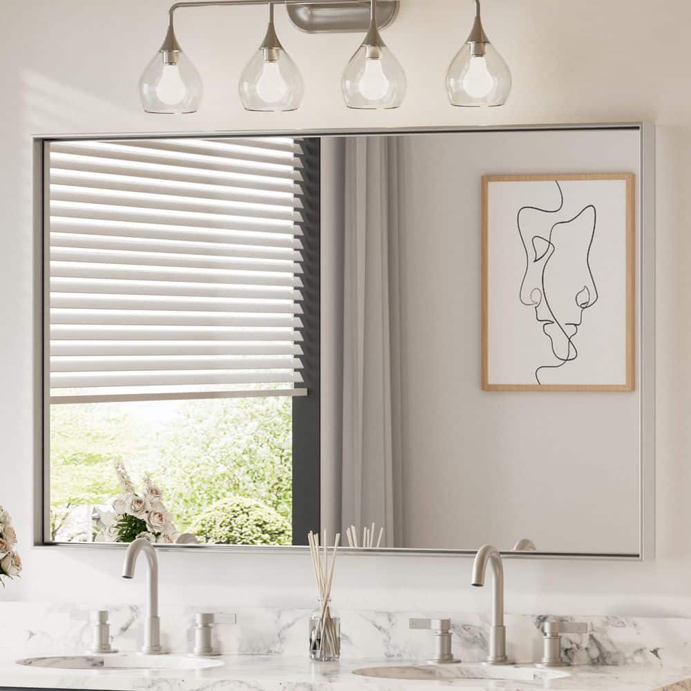 KeonJinn 55 in. W x 36 in. H Framed Brushed Silver Mirrors for Bathroom ...