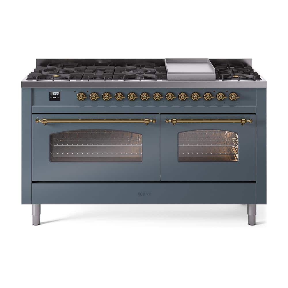 ILVE Nostaglie II 60 in. 9-Burners Freestanding Dual Fuel Range in Blue ...