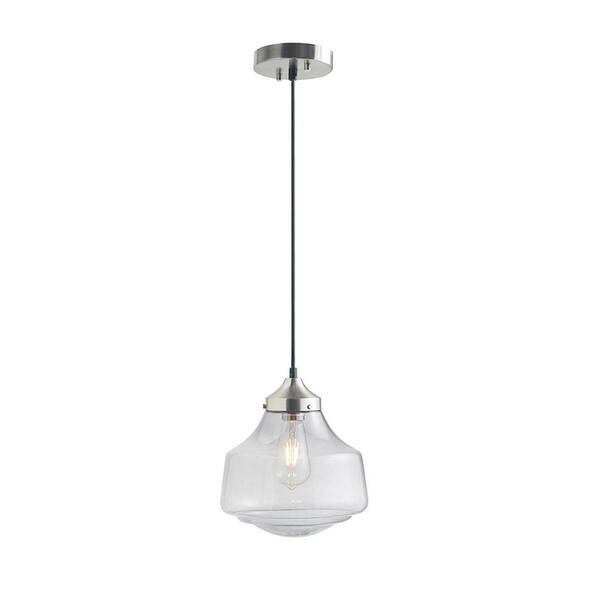 FIRHOT 1-Light Elm Brushed Nickel Pendant Light with Bell Shaped Glass ...