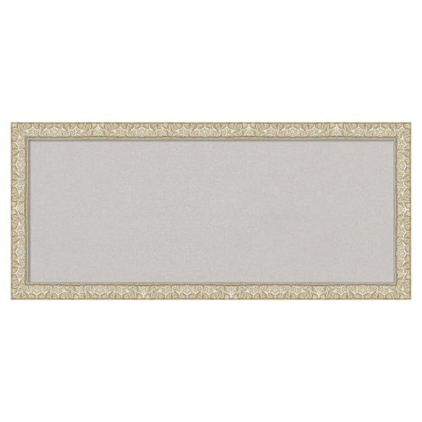 Amanti Art Lila Silver 32 in. x 14 in. Wood Framed Grey Cork Memo Board ...