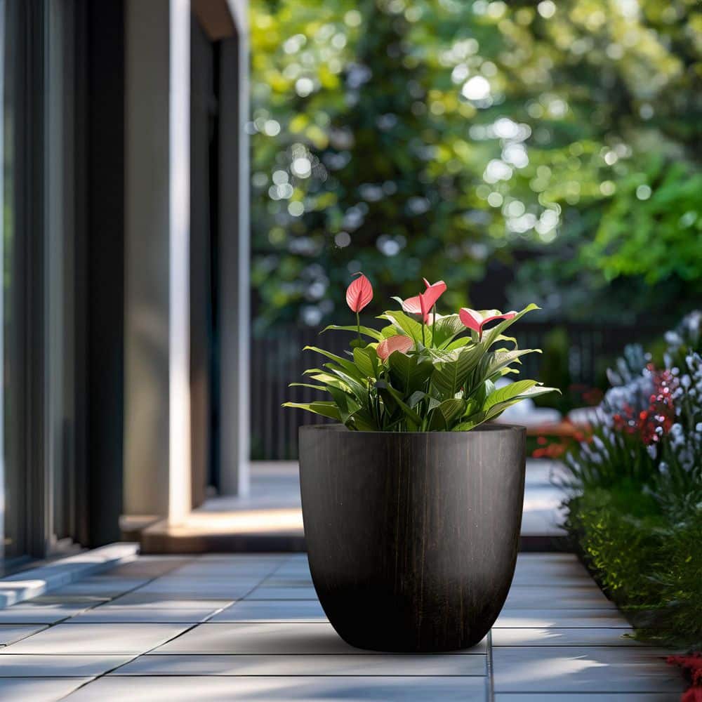 Reviews for Morrava 14 in. Medium Bronzed Black Concrete Round Planter ...
