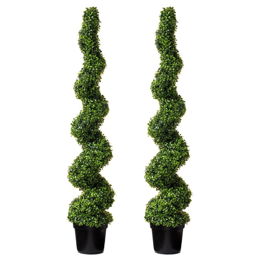 FOREVER LEAF 60 in. Green Artificial Spiral Boxwood Topiary for ...