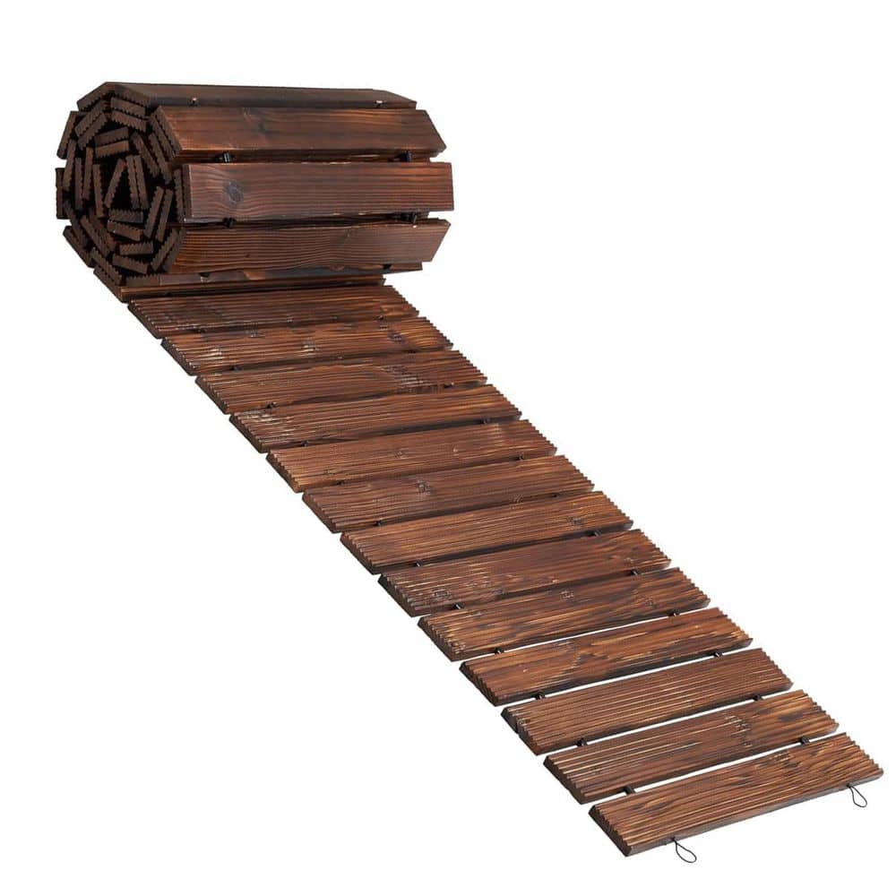 Oyezvary 12 ft. Cedar Wood Garden Pathway Outdoor Walkway Roll Out ...