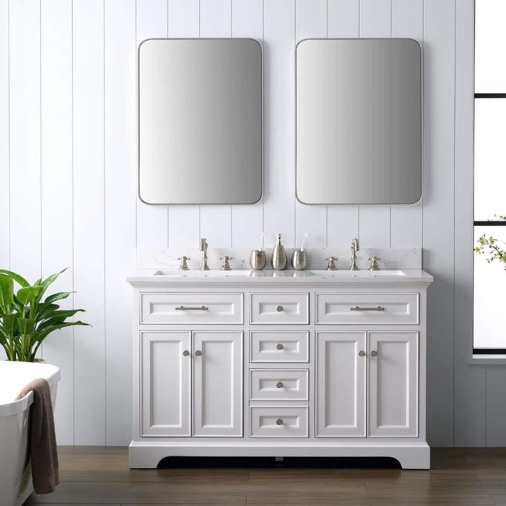 SUDIO Thompson 54 in. W x 22 in. D Bath Vanity in White with Engineered ...