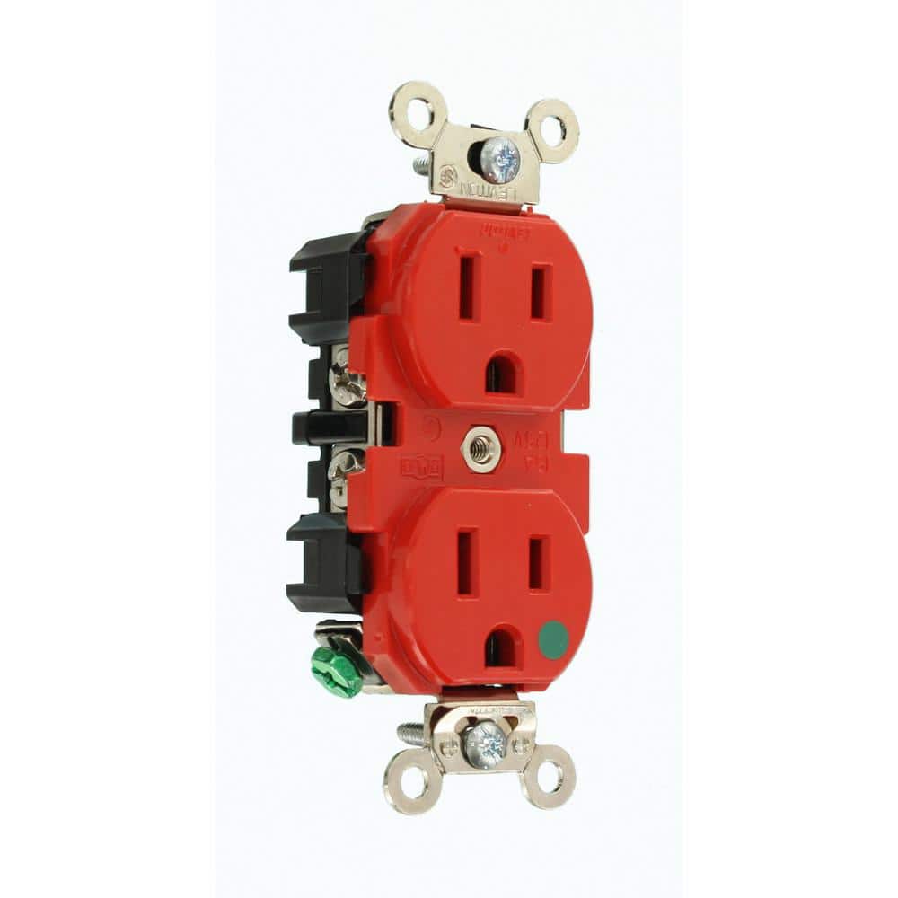 Leviton 15 Amp 125 V Hospital Grade Duplex Outlet/Receptacle, Red (1 ...