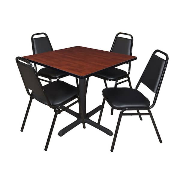 Regency Cain 36 in. Cherry Square X-Base Breakroom Table Desk and 4 ...