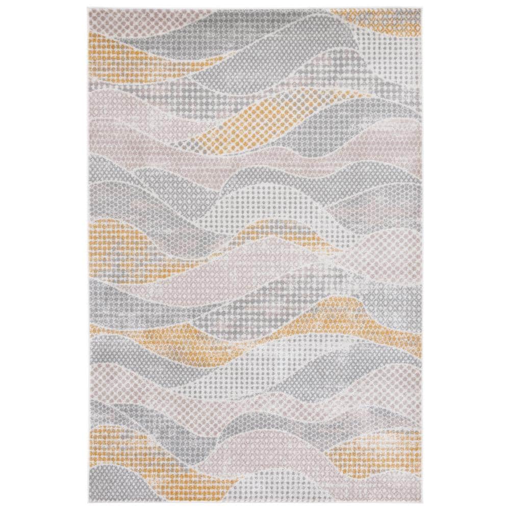 SAFAVIEH Skyler Gray Beige/Gold 9 ft. x 12 ft. Abstract Stiped Area Rug ...