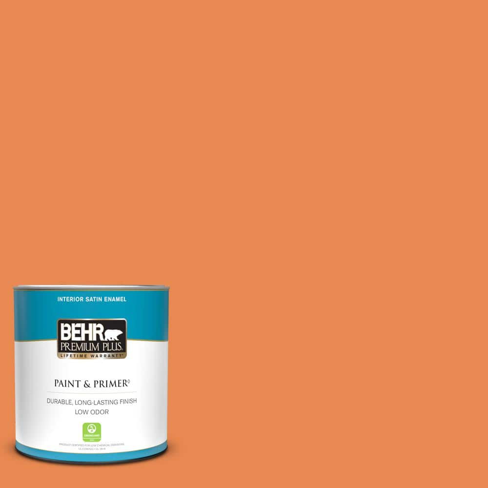 BEHR PREMIUM PLUS 1 qt. #P210-6 Mandarin Satin Enamel Low Odor Interior ...