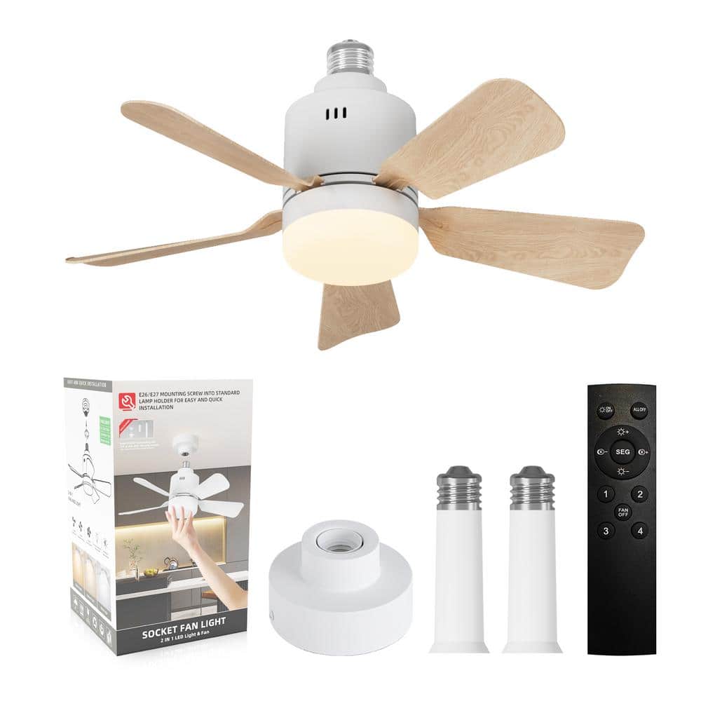 OLUZO 17.7 in. Indoor White Ceiling Fan with Remote, LED Light, Socket ...