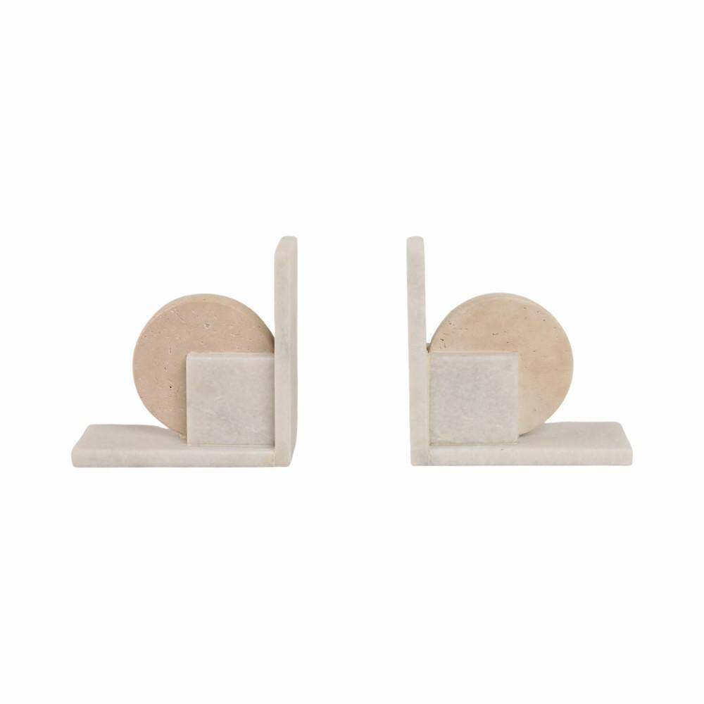 Liv & Skye White Travertine & Marble Geometric Bookends (Set of 2 ...