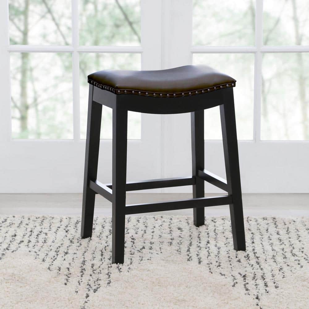 DEVON & CLAIRE Chapin 26 in. H Brown Wooden Frame Bonded Leather ...