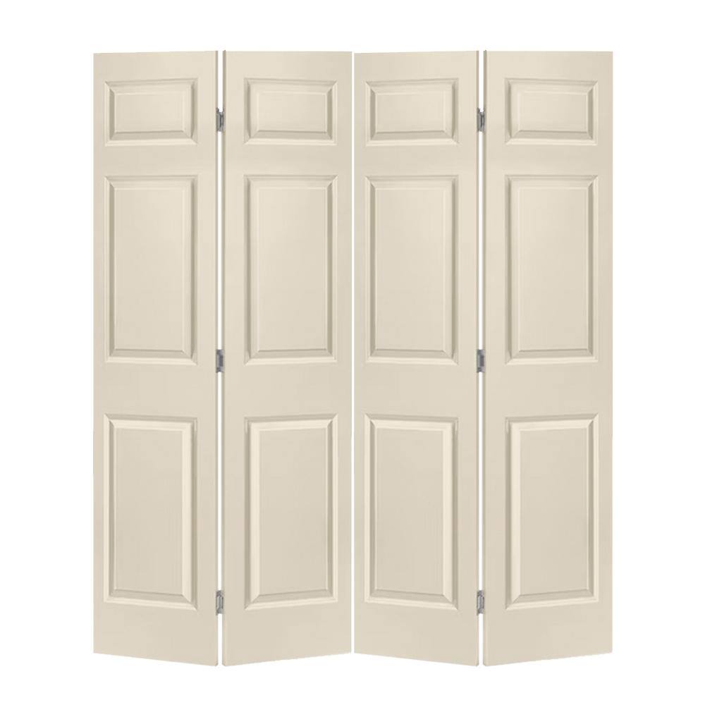 CALHOME 48 in. x 80 in. 6 Panel Beige Painted MDF Composite Bi-Fold ...