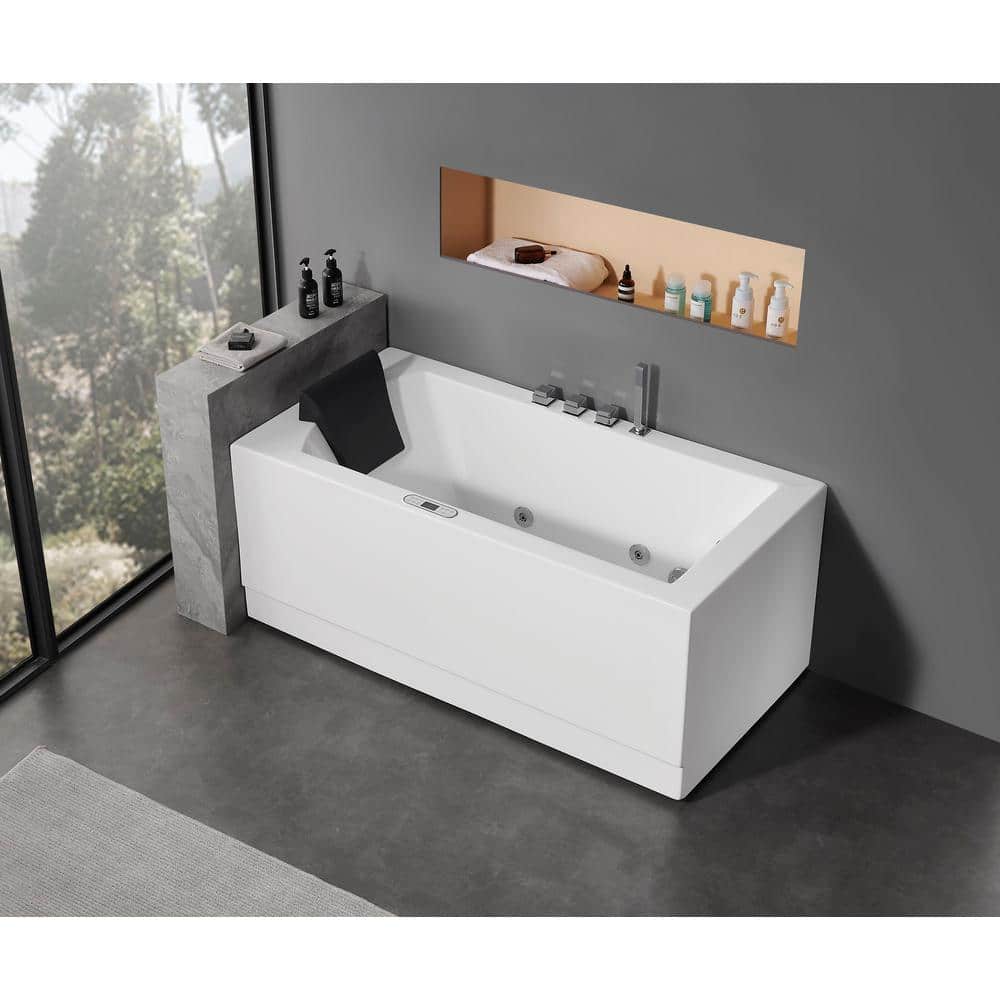 EAGO 60 in. Acrylic Flatbottom Whirlpool Bathtub in White AM154ETL-R5 ...