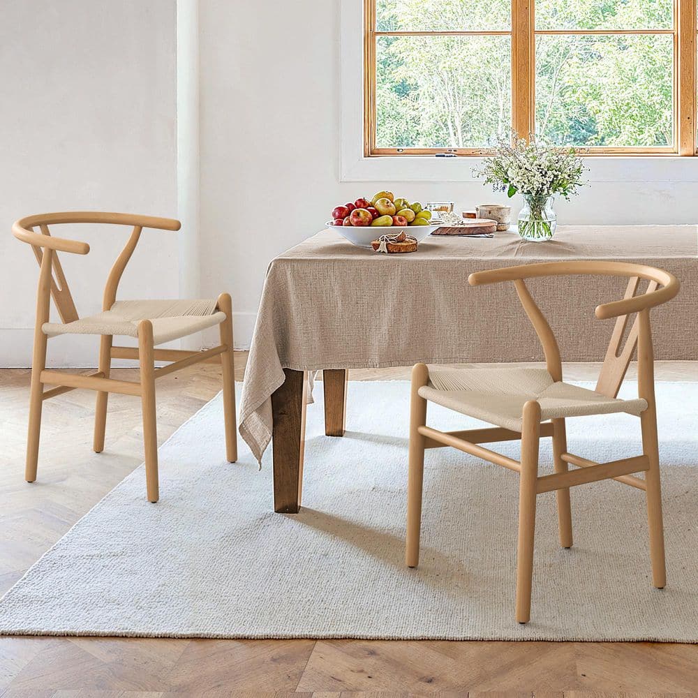 OrangeOne Gagner 20 in. Natural Color Wishbone Dining Chair Solid Wood ...